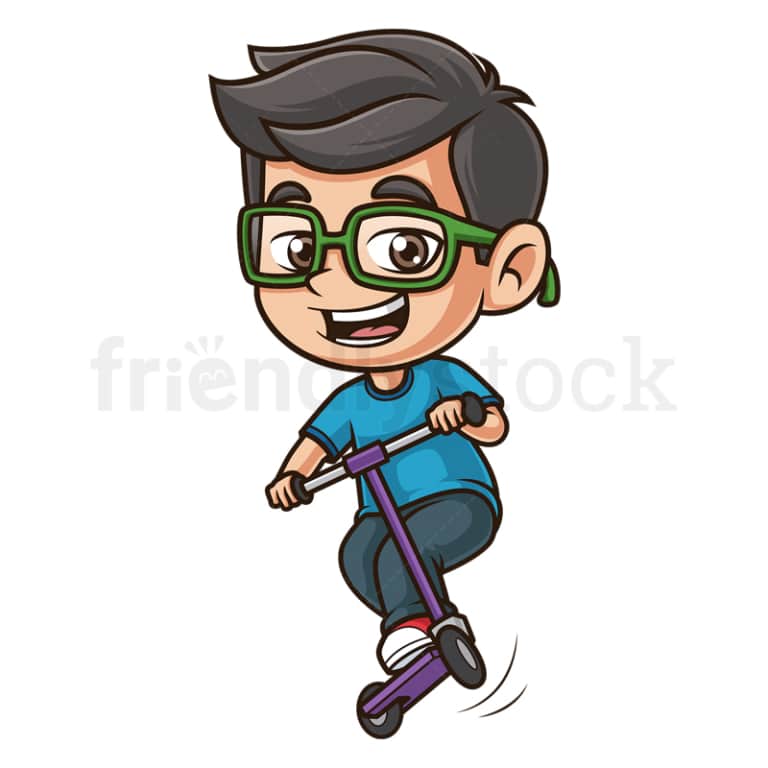 Cartoon Kid Riding Scooter Vector Clip Art Image - FriendlyStock