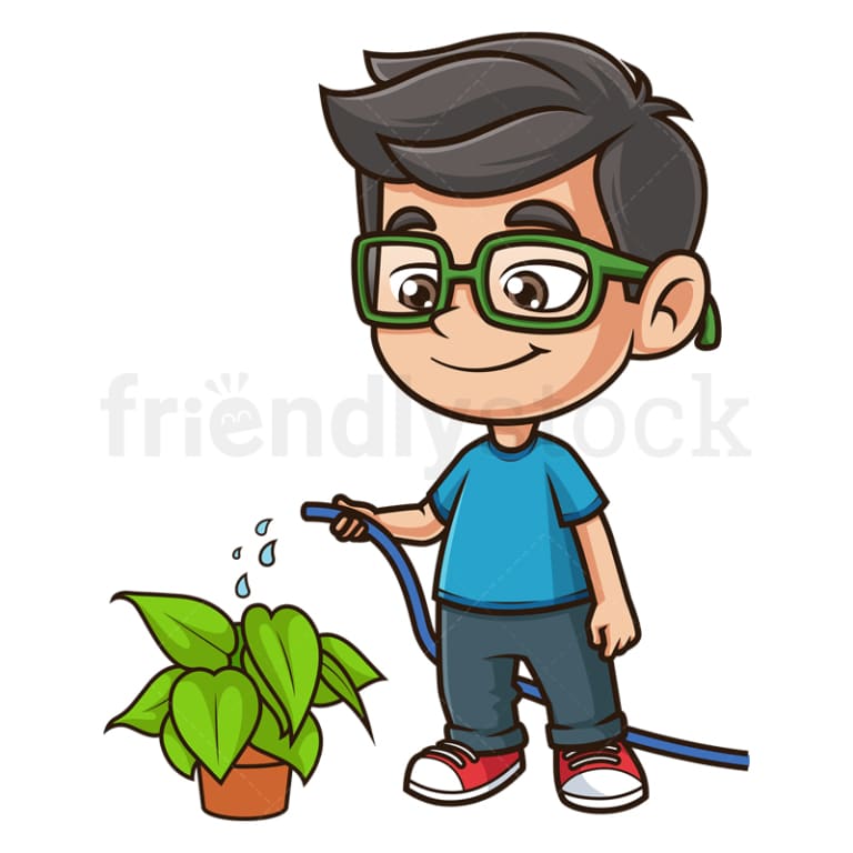 Cartoon Kid Watering Plant Vector Clip Art Image - FriendlyStock