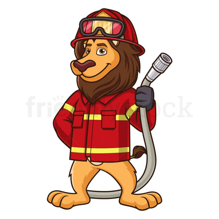 Cartoon Lion Firefighter Vector Graphic Stock Clip Art - FriendlyStock