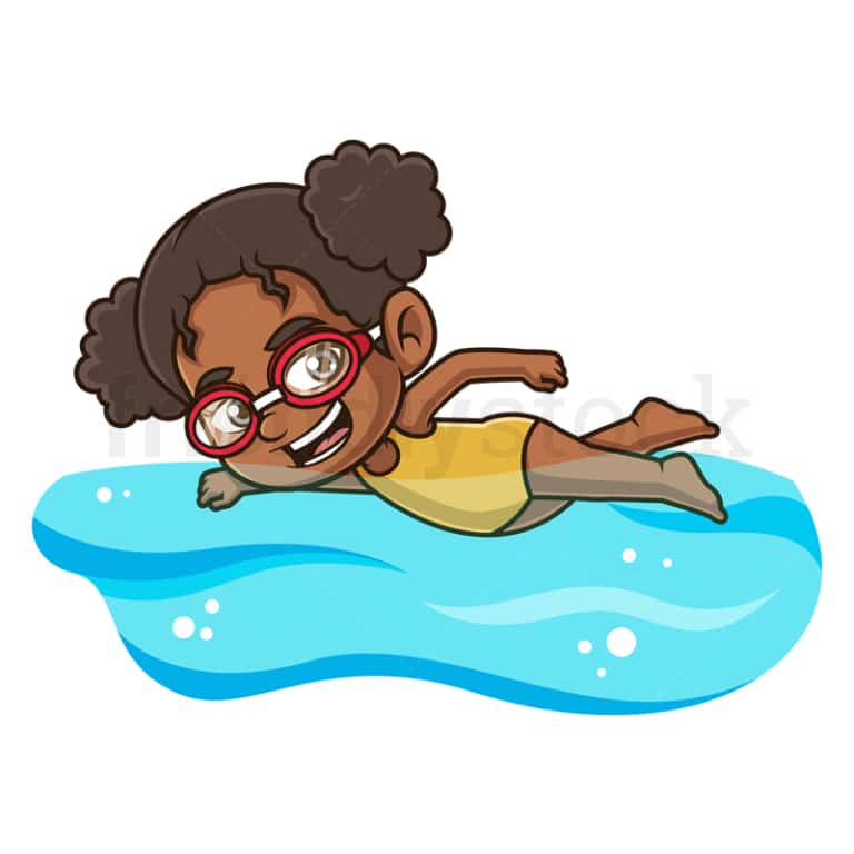 Black Girl Swimming Cartoon Clipart Vector - FriendlyStock