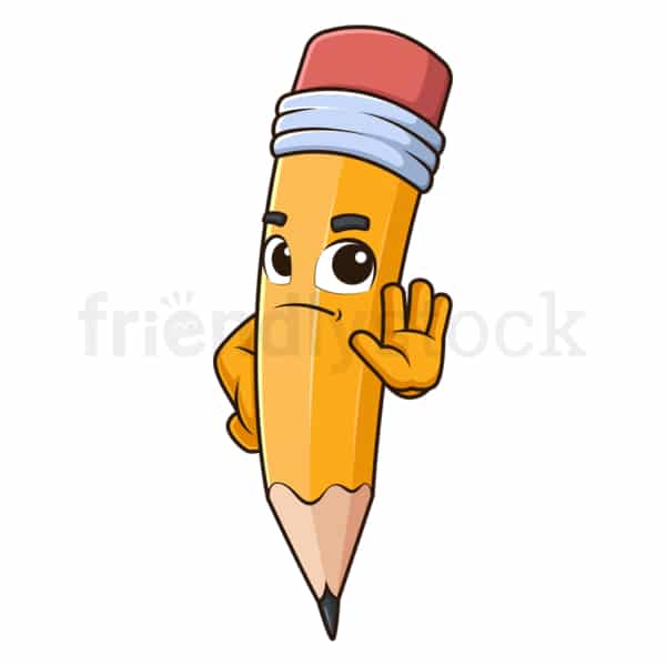 Cartoon Pencil Stop Gesture Vector Illustration - FriendlyStock