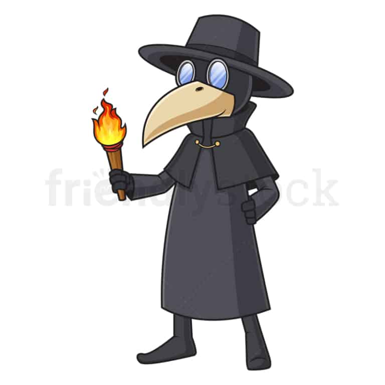 Cartoon Plague Doctor Holding Torch Vector Illustration - FriendlyStock
