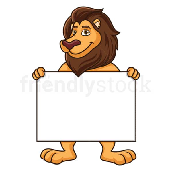 Lion Holding Blank Sign Cartoon Stock Vector Clipart - FriendlyStock