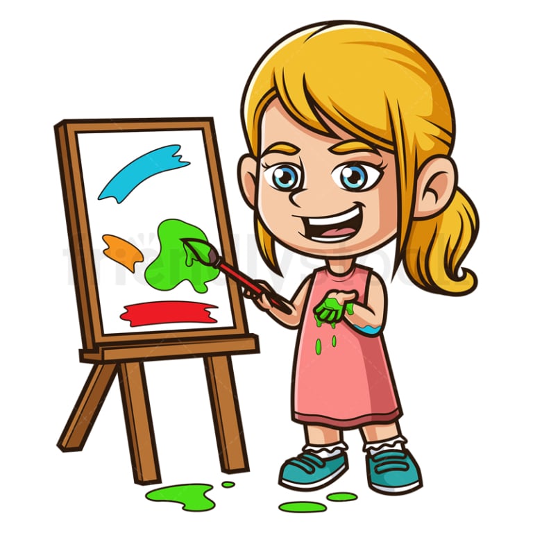 Cartoon Girl Getting Dirty Painting Vector Image - FriendlyStock