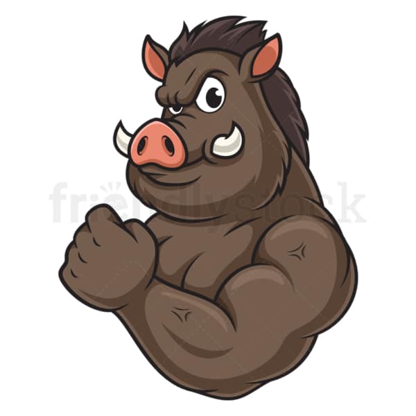 Cartoon Strong Wild Boar Sports Mascot Vector Illustration - FriendlyStock