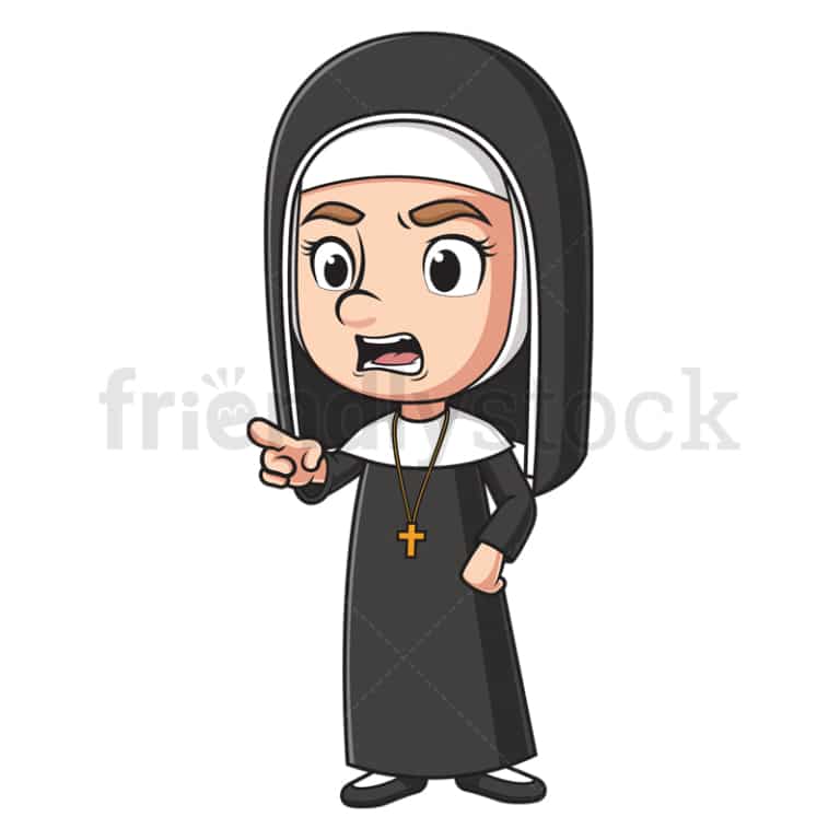 Angry Christian Nun Scolding Cartoon Clipart Vector - FriendlyStock
