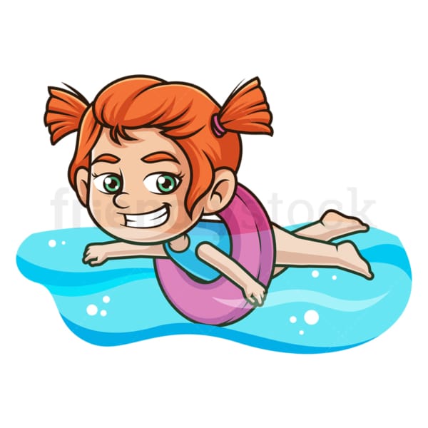 Cartoon Girl Swimming With Ring Float Vector Clip Art Graphic ...