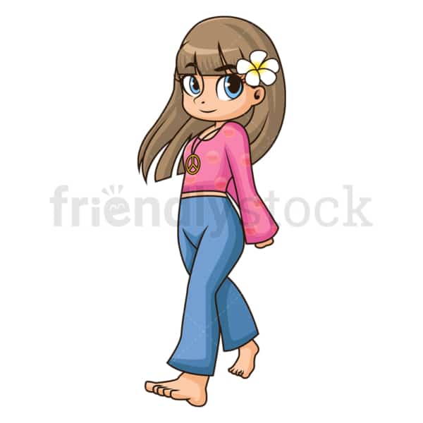 Cartoon Hippie Girl Walking Vector Stock Clip Art Illustration ...