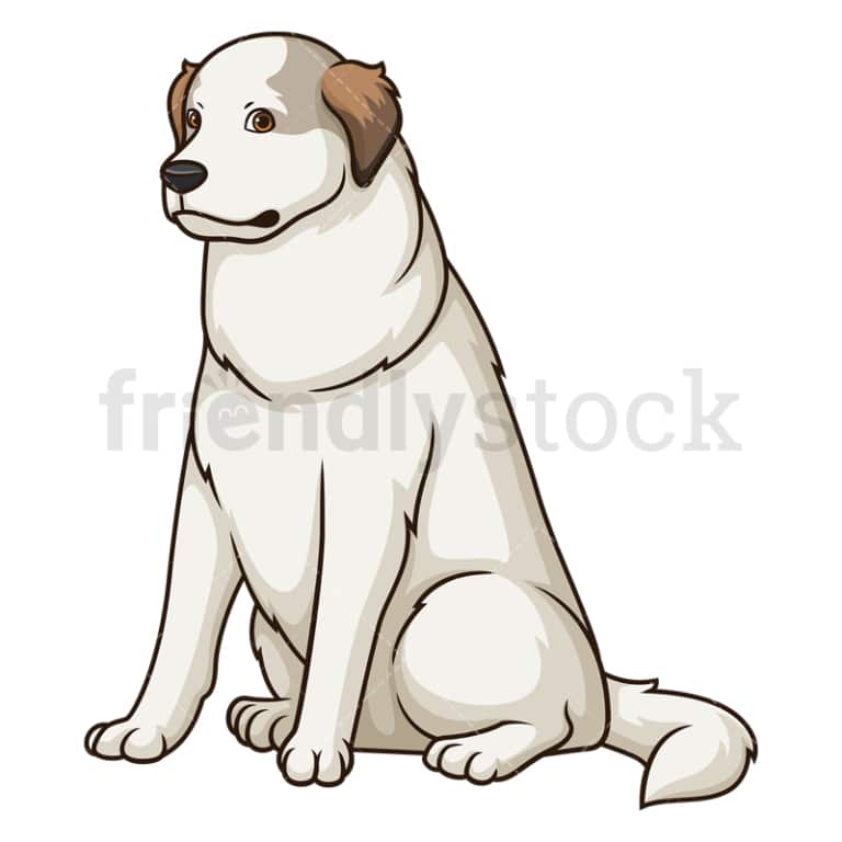 Obedient Great Pyrenees Sitting Cartoon Clipart Vector - FriendlyStock