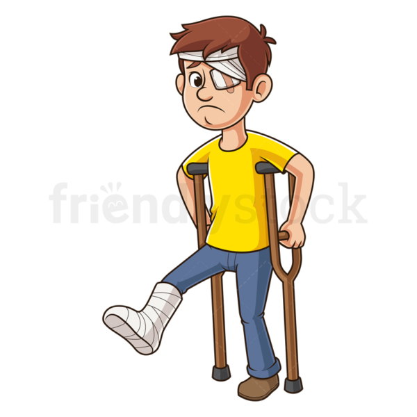 Cartoon Injured Man With Broken Leg Vector Image Illustration ...