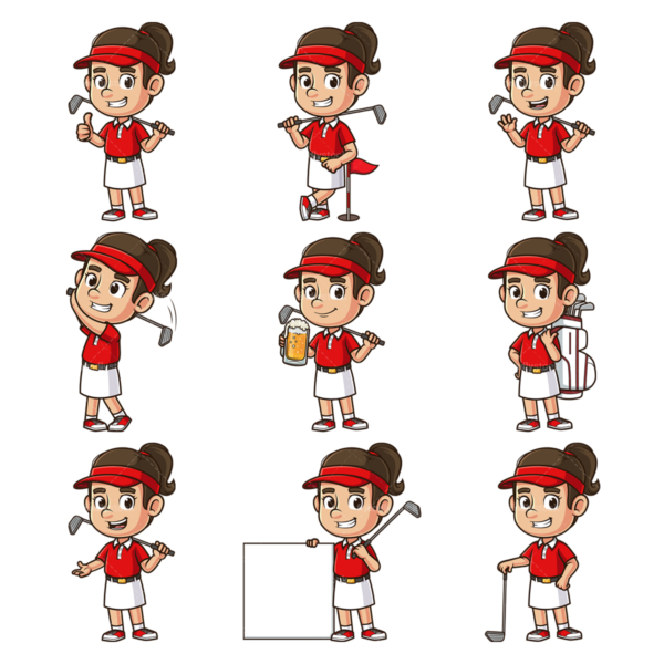 Caucasian Female Golfer Clipart Vector Collection - FriendlyStock