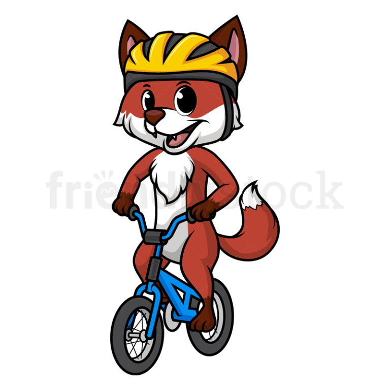 Cartoon Fox Riding Bike With Helmet On Clipart Vector Image - FriendlyStock
