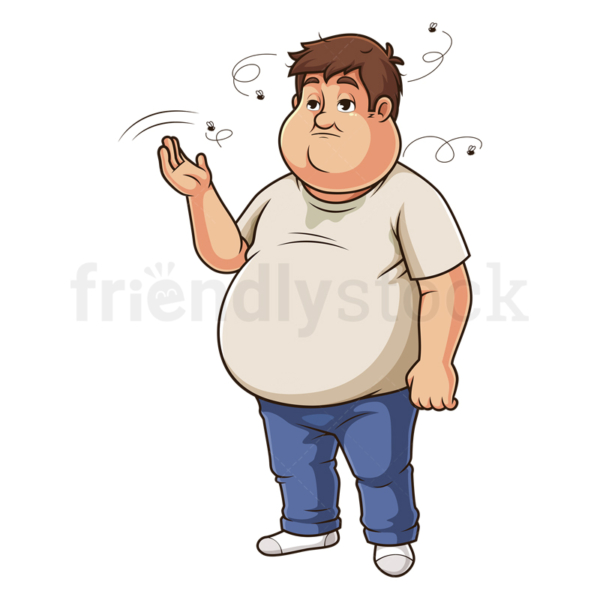 Dirty Fat Man With Flies Flying Around Him Cartoon Image - FriendlyStock