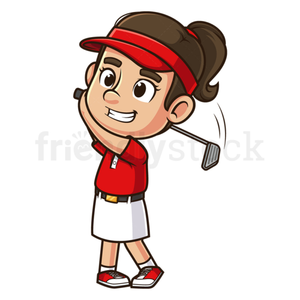 Excited Female Golfer Taking A Swing Cartoon Clipart Graphic ...