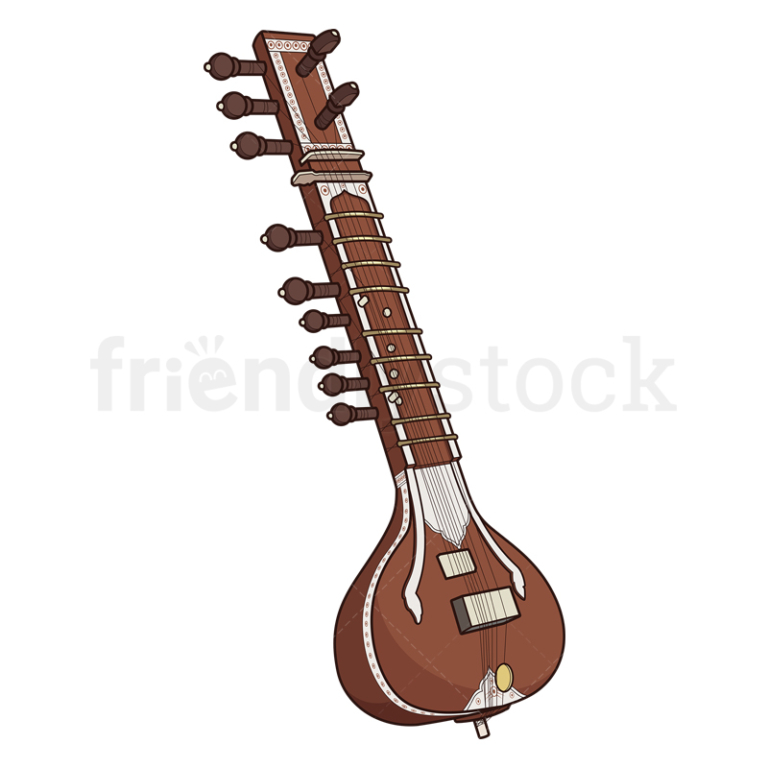 Cartoon Sitar Realistic Vector Illustration Clip Art Image - FriendlyStock
