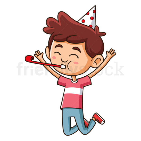 Cartoon Birthday Boy Cheering Vector Clip Art Illustration - FriendlyStock