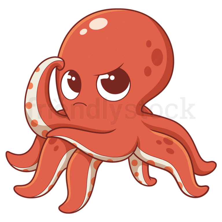 Cartoon Octopus Thinking Vector Clip Art Illustration - FriendlyStock