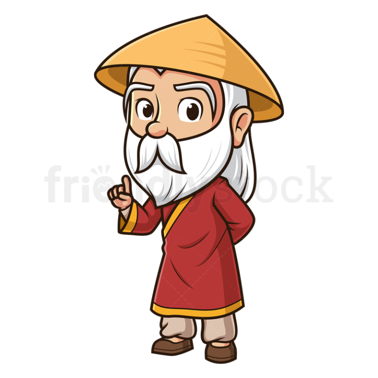 Wise Chinese Man Explaining Cartoon Clipart Vector - FriendlyStock