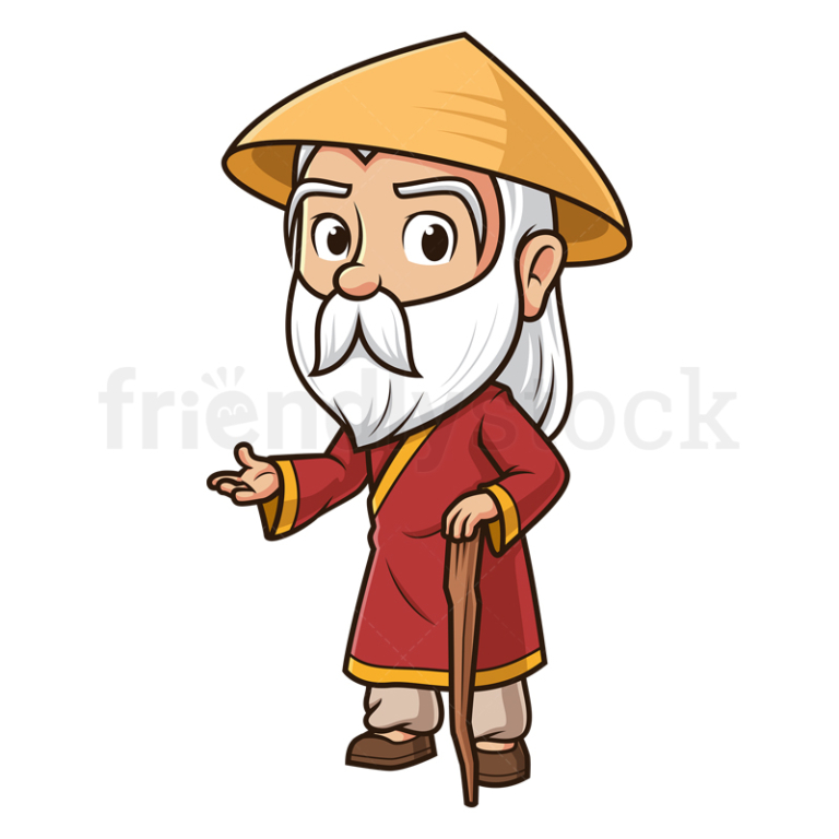 Wise Chinese Man Presenting Cartoon Vector Graphic - FriendlyStock