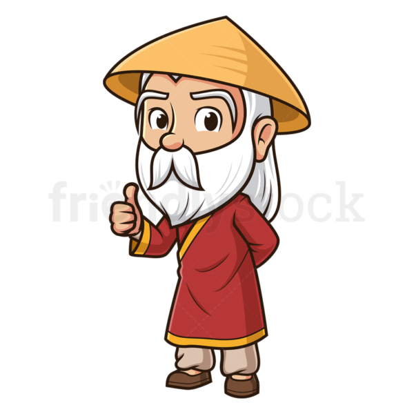 Wise Chinese Man Thumbs Up Cartoon Vector Clip Art - FriendlyStock