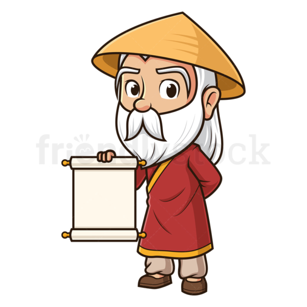 Wise Chinese Man Holding Papyrus Cartoon Vector Illustration ...