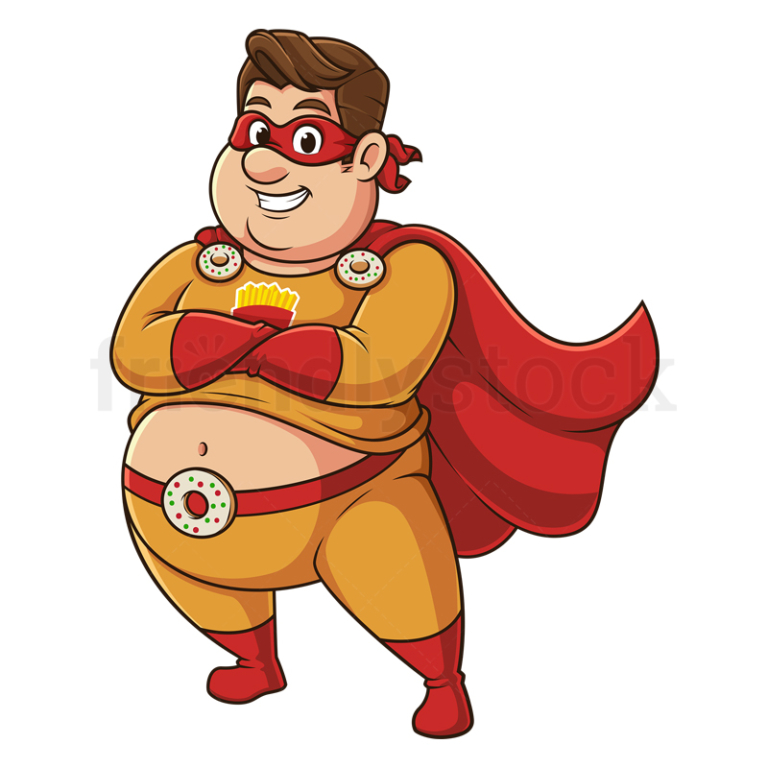 Fat Superhero Arms Crossed Cartoon Clipart Vector - FriendlyStock