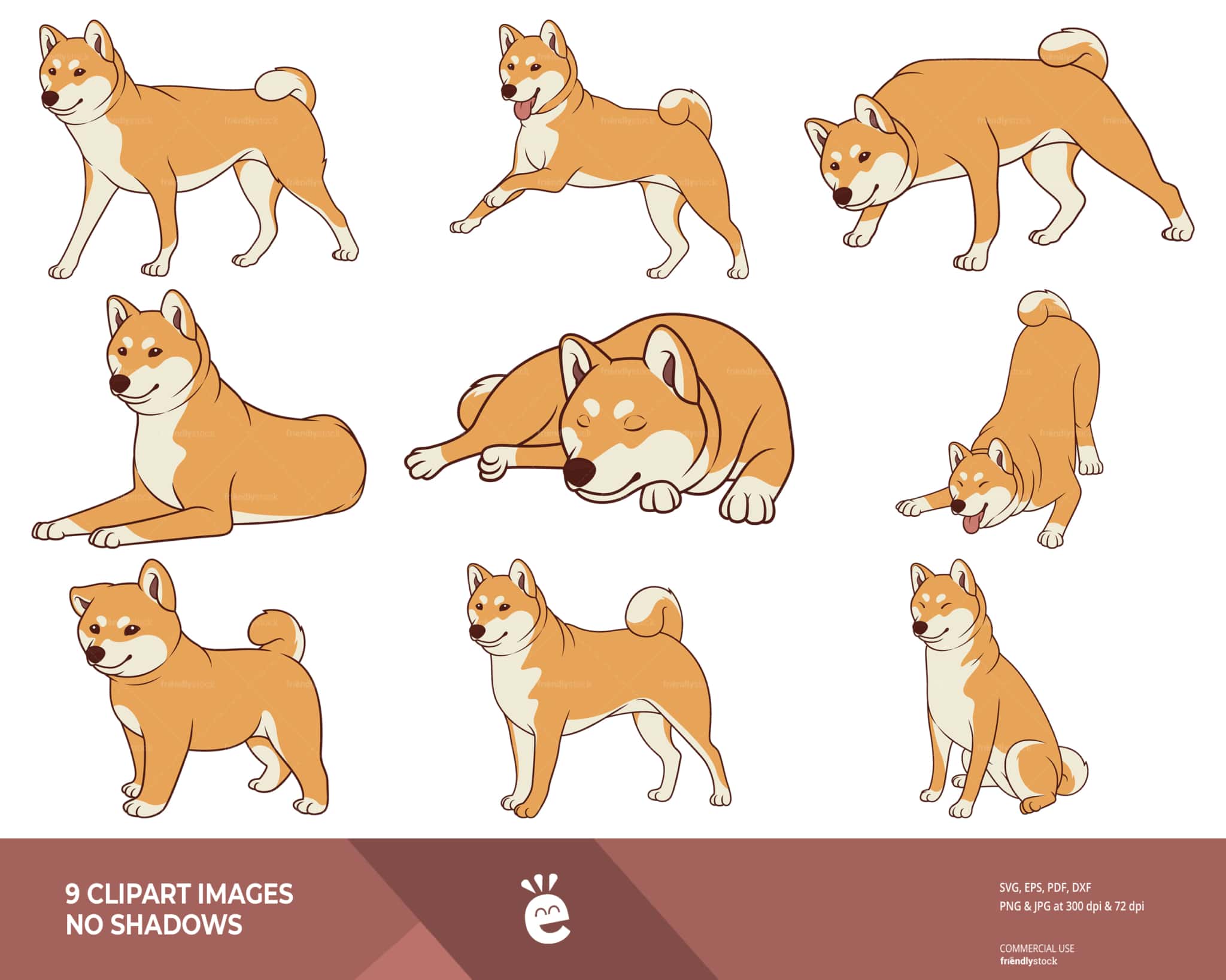 Cartoon Shiba Inu Dogs Clipart Vector Collection - FriendlyStock