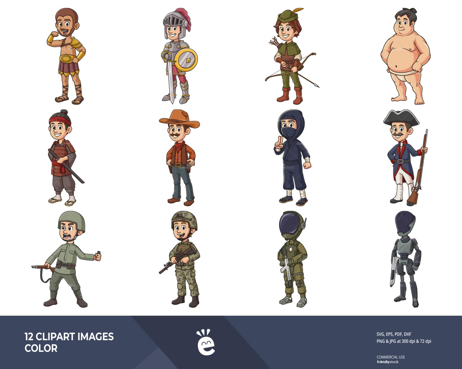 Cartoon Soldiers And Fighters Vector Clip Art Bundle - FriendlyStock