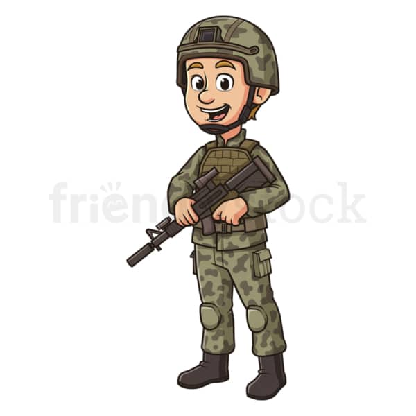 Cartoon Modern Soldier Vector Clip Art Illustration - FriendlyStock