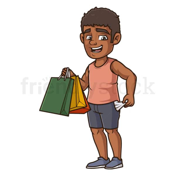 Broke Black Man With Shopping Bags Cartoon Clipart Vector - FriendlyStock