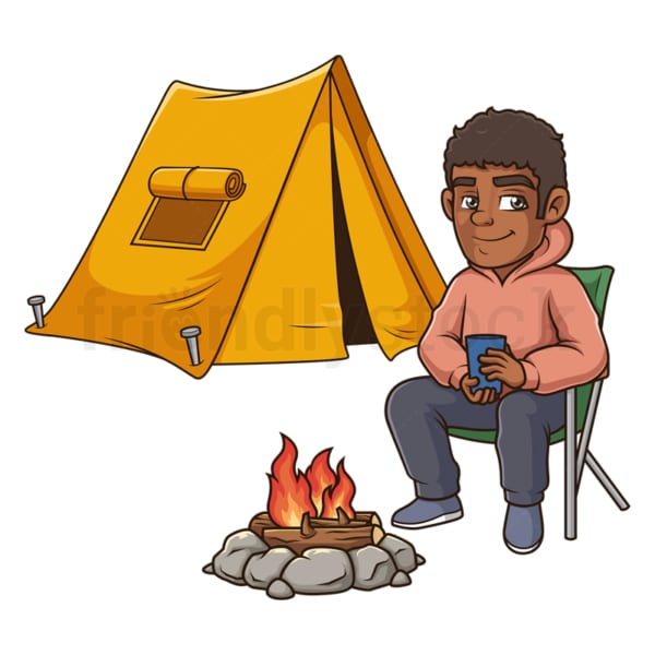 Cartoon Black Man Camping Vector Clip Art Illustration - FriendlyStock