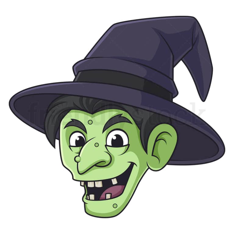 Cartoon Evil Witch Head Vector Clip Art Illustration - FriendlyStock