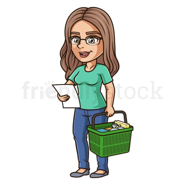 Woman With Shopping List Cartoon Clipart Vector Illustration ...