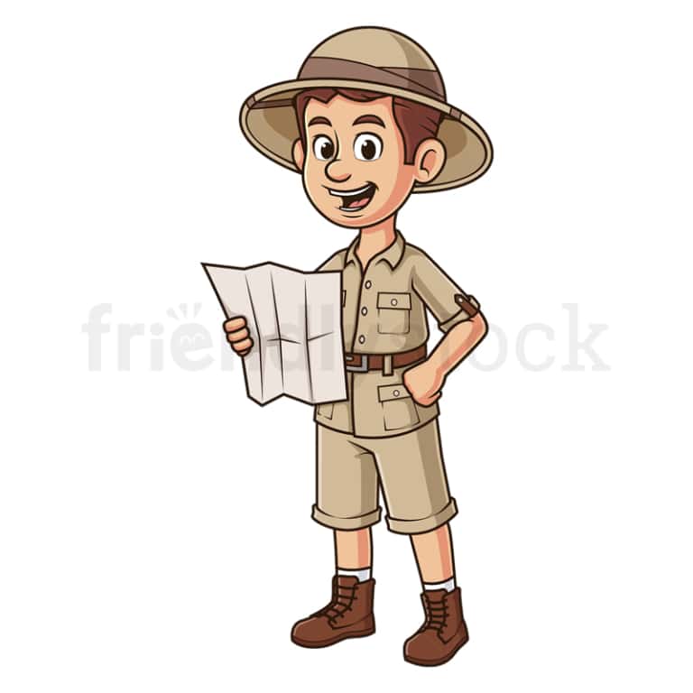 Cartoon Jungle Explorer Vector Clip Art Illustration - FriendlyStock
