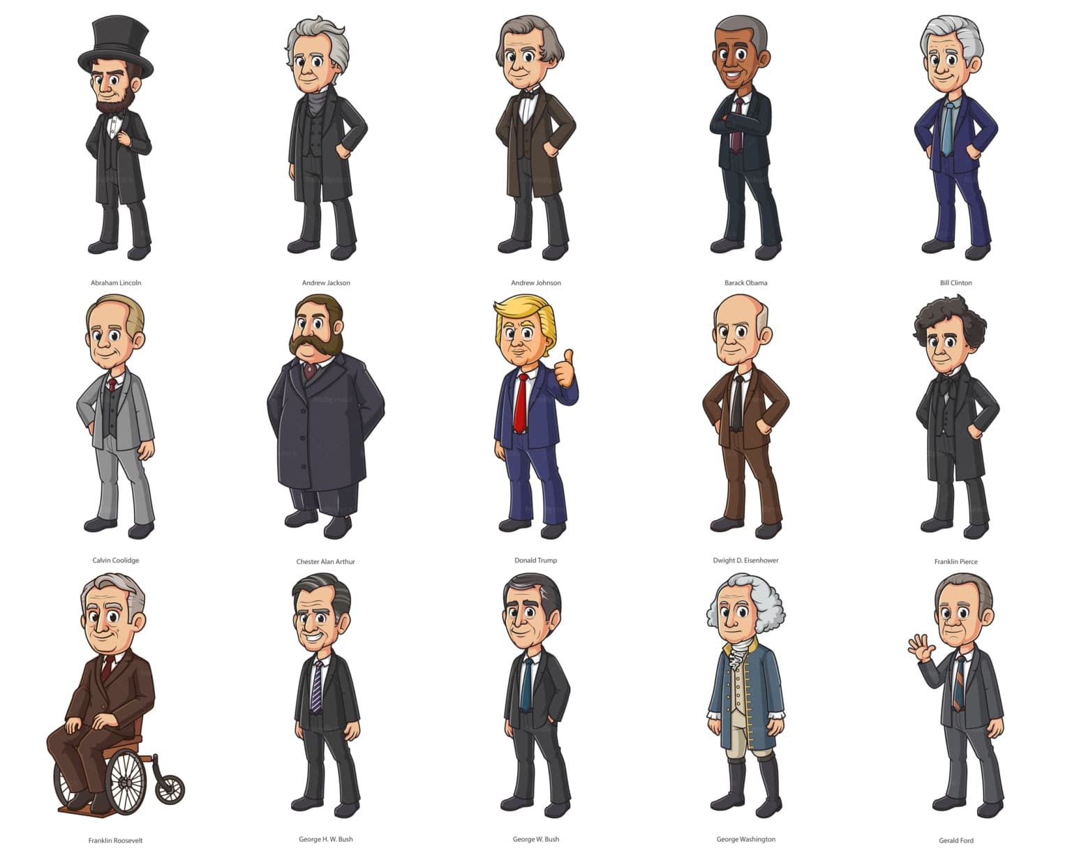 Cartoon US Presidents Clipart Vector Graphics Bundle - FriendlyStock