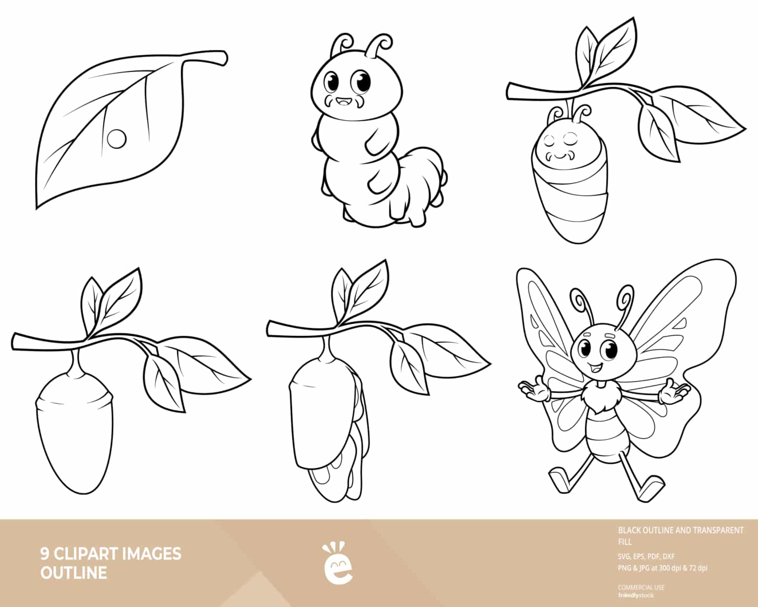 Caterpillar To Butterfly Metamorphosis Clipart Graphics Bundle ...