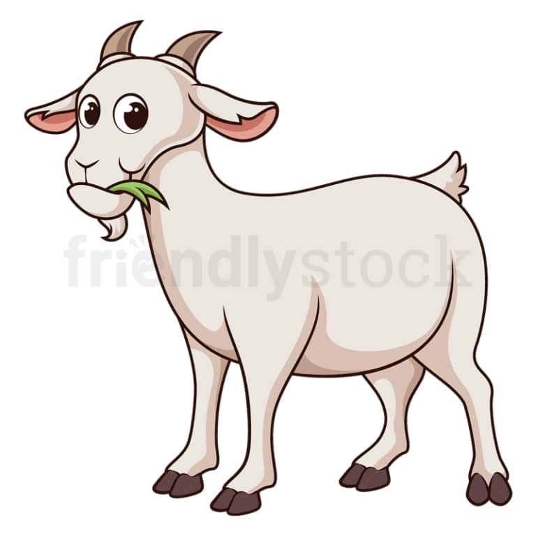 Cartoon Goat Chewing Grass Illustration Vector Clip Art - FriendlyStock