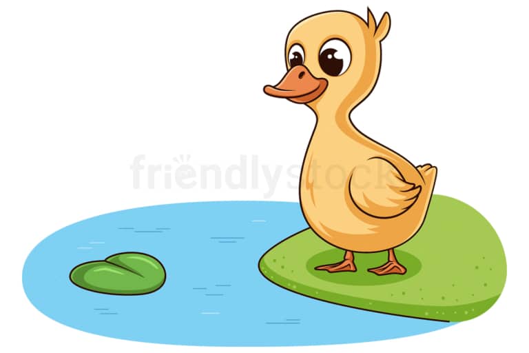 Cartoon Duck Next To Lake Illustration Vector Clip Art - FriendlyStock