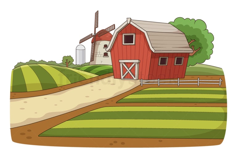 Cartoon Farm Fields Illustration Vector Clip Art - FriendlyStock