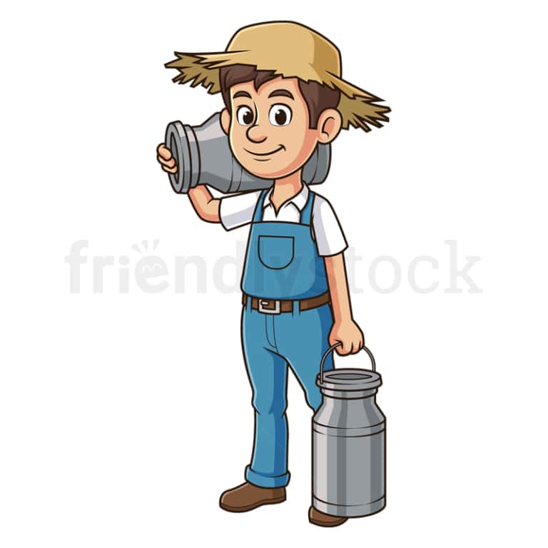 Cartoon Farmer Carrying Milk Illustration Vector Clip Art - FriendlyStock