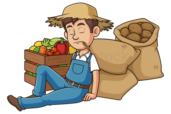 Cartoon Farmer Resting Vector Clip Art Illustration - FriendlyStock