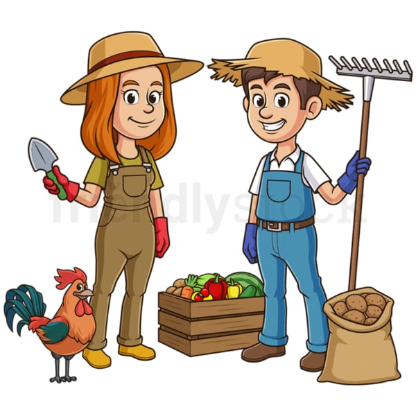 Cartoon Farmer Couple Vector Clipart Illustration - FriendlyStock