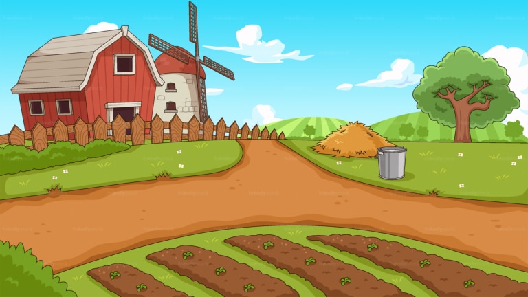 Farm Backyard Cartoon Background Vector Illustration - FriendlyStock