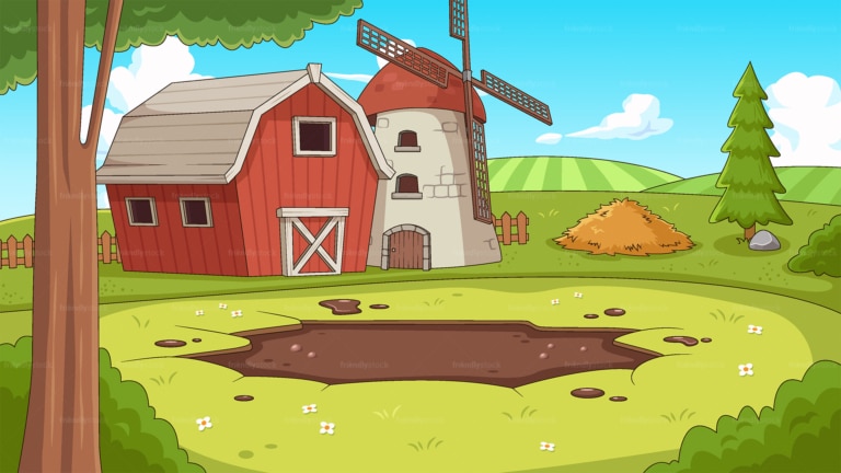 Farm Mud Pit Cartoon Background Vector Illustration - FriendlyStock