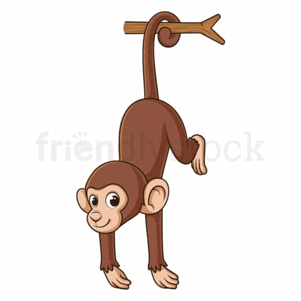 Cartoon Monkey Hanging From Vine Cartoon Vector Clipart - FriendlyStock