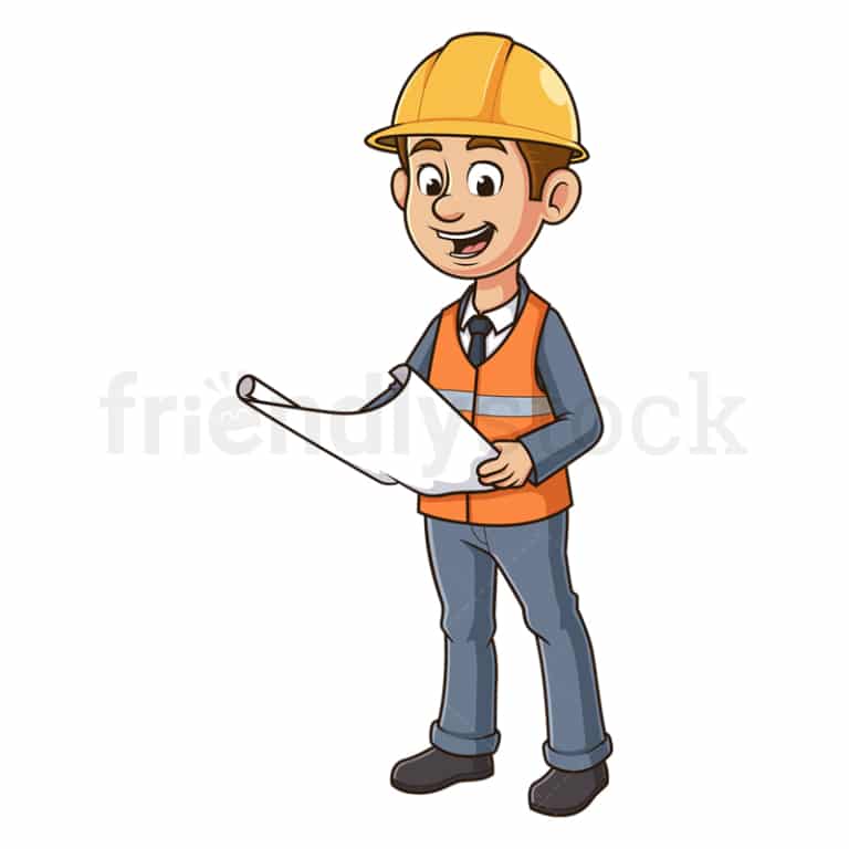 Cartoon Engineer Reviewing Plans Vector Clipart Graphic - FriendlyStock