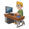 Cartoon Software Developer Writing Code Vector Clipart Graphic ...