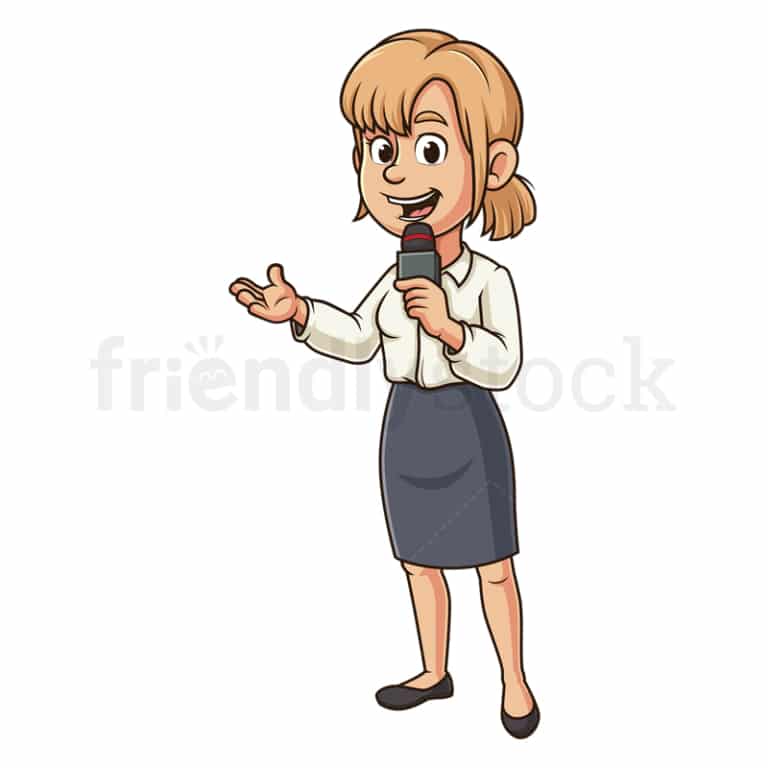 Cartoon Female Reporter Journalist Vector Clipart Graphic - FriendlyStock
