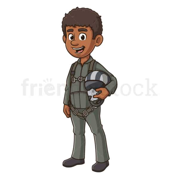 Cartoon Black Fighter Pilot Vector Clipart Graphic - FriendlyStock