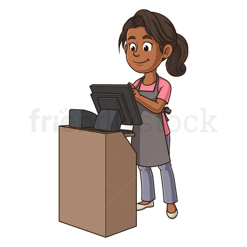 Cartoon Female Cashier Vector Clipart Graphic - FriendlyStock